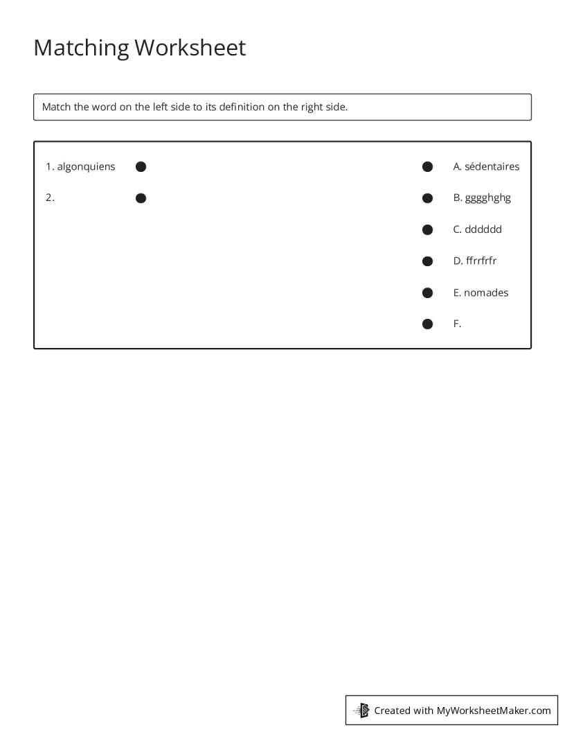 Matching Worksheet - My Worksheet Maker: Create Your Own Worksheets