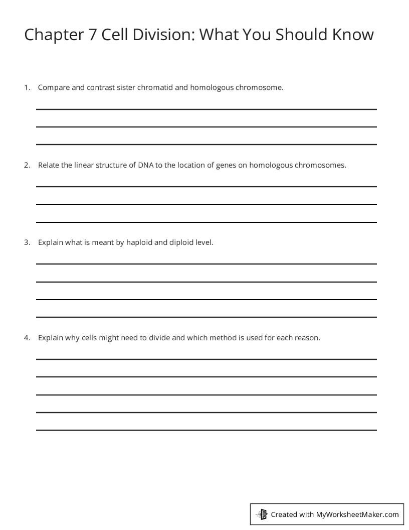 Chapter 7 Cell Division: What You Should Know - My Worksheet Maker ...