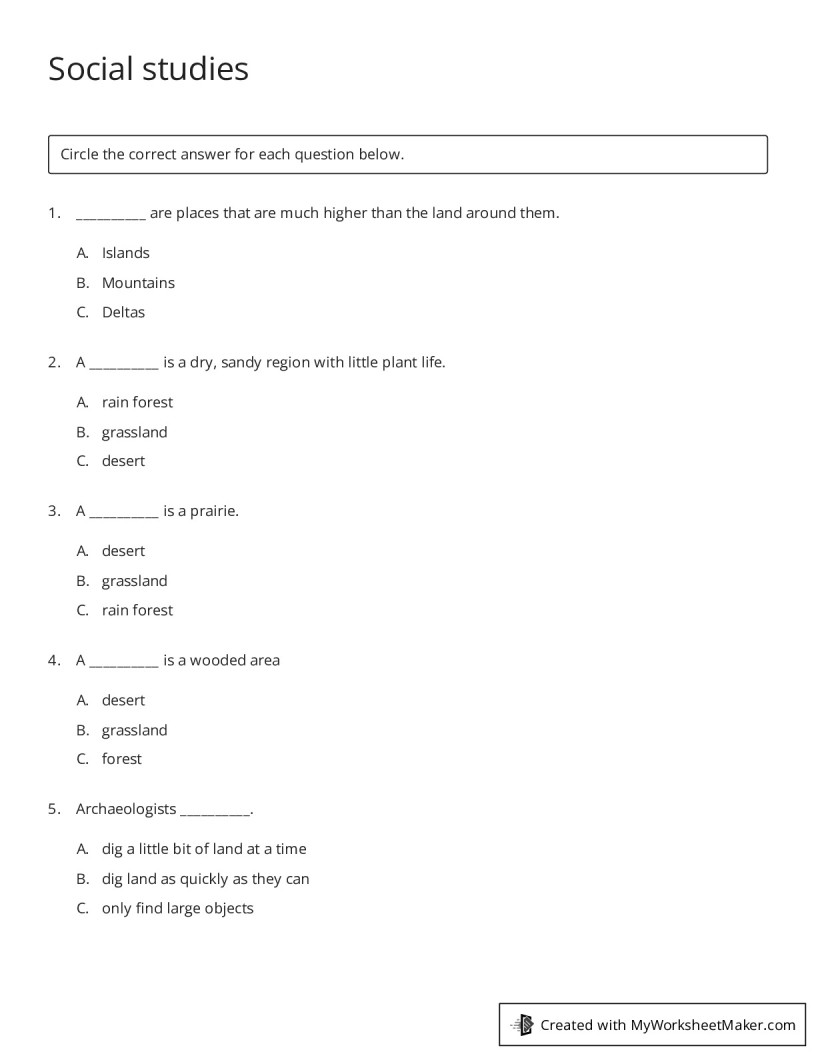 Social studies - My Worksheet Maker: Create Your Own Worksheets