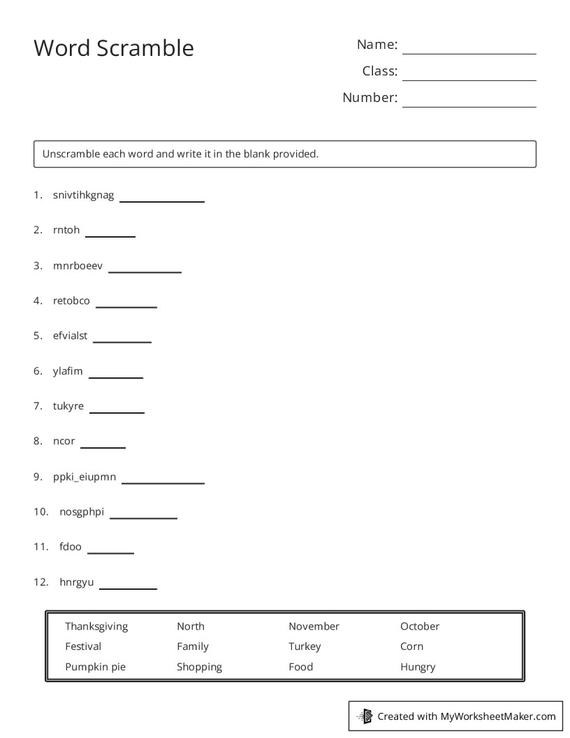 Word Scramble - My Worksheet Maker: Create Your Own Worksheets