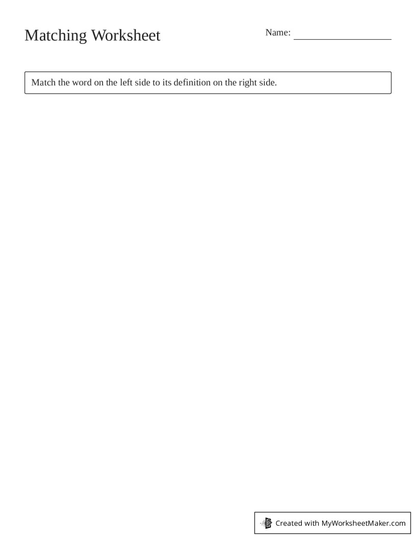 Matching Worksheet - My Worksheet Maker: Create Your Own Worksheets