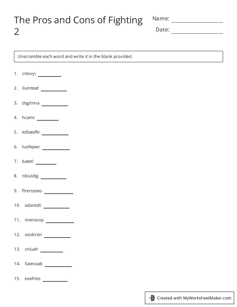 The Pros and Cons of Fighting 2 - My Worksheet Maker: Create Your Own ...