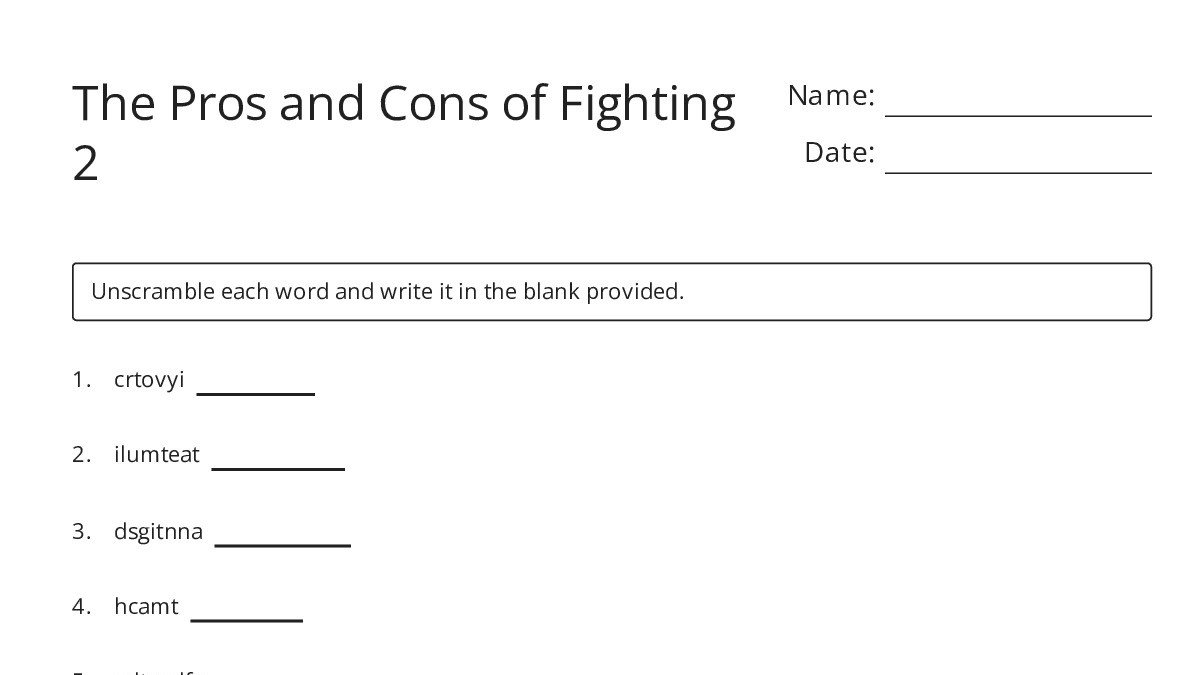The Pros and Cons of Fighting 2 - My Worksheet Maker: Create Your Own ...