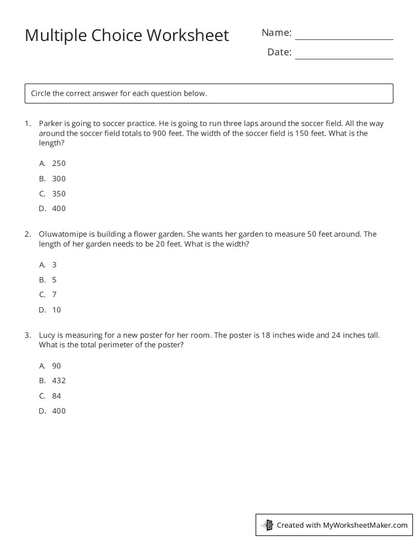 Multiple Choice Worksheet - My Worksheet Maker: Create Your Own Worksheets