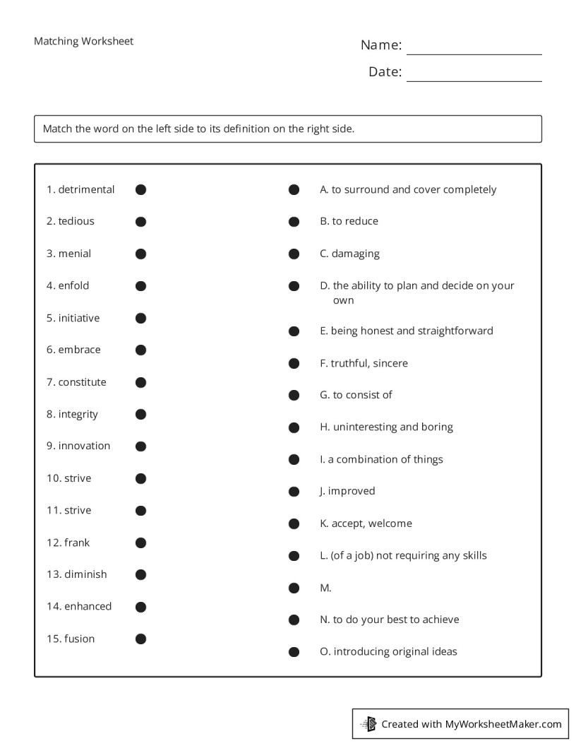 Matching Worksheet - My Worksheet Maker: Create Your Own Worksheets