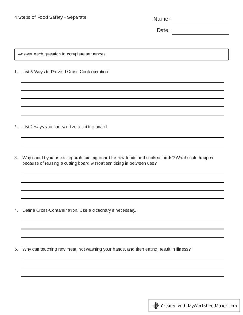 4 Steps of Food Safety - Separate - My Worksheet Maker: Create Your Own ...