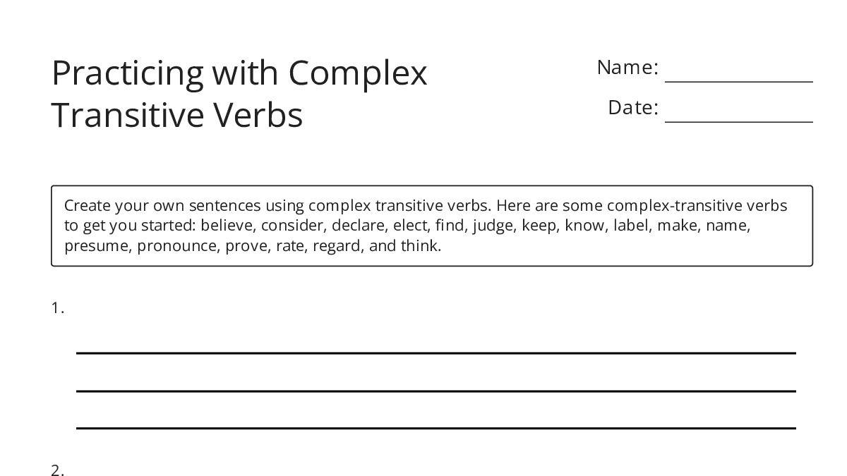 Practicing with Complex Transitive Verbs - My Worksheet Maker: Create ...