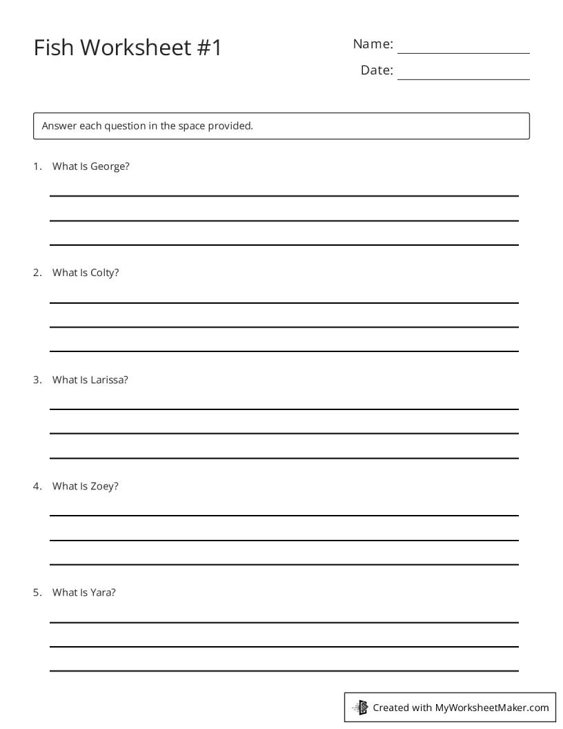 Fish Worksheet #1 - My Worksheet Maker: Create Your Own Worksheets