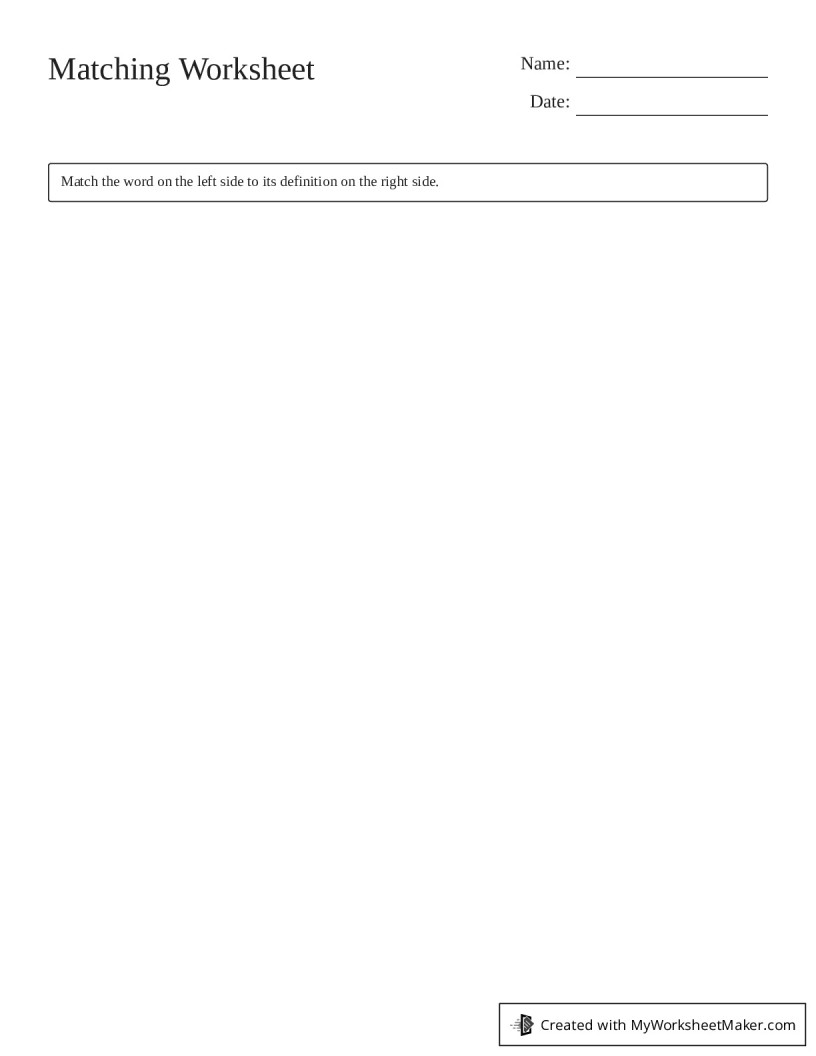 Matching Worksheet - My Worksheet Maker: Create Your Own Worksheets