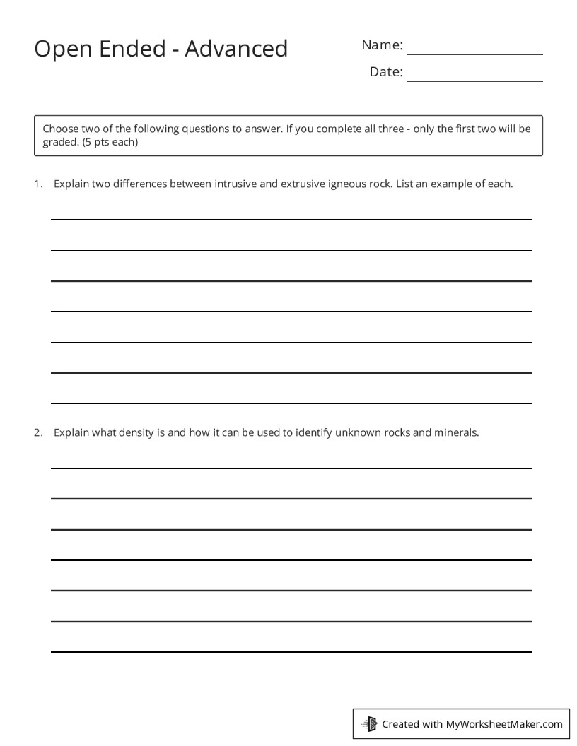 Open Ended - Advanced - My Worksheet Maker: Create Your Own Worksheets