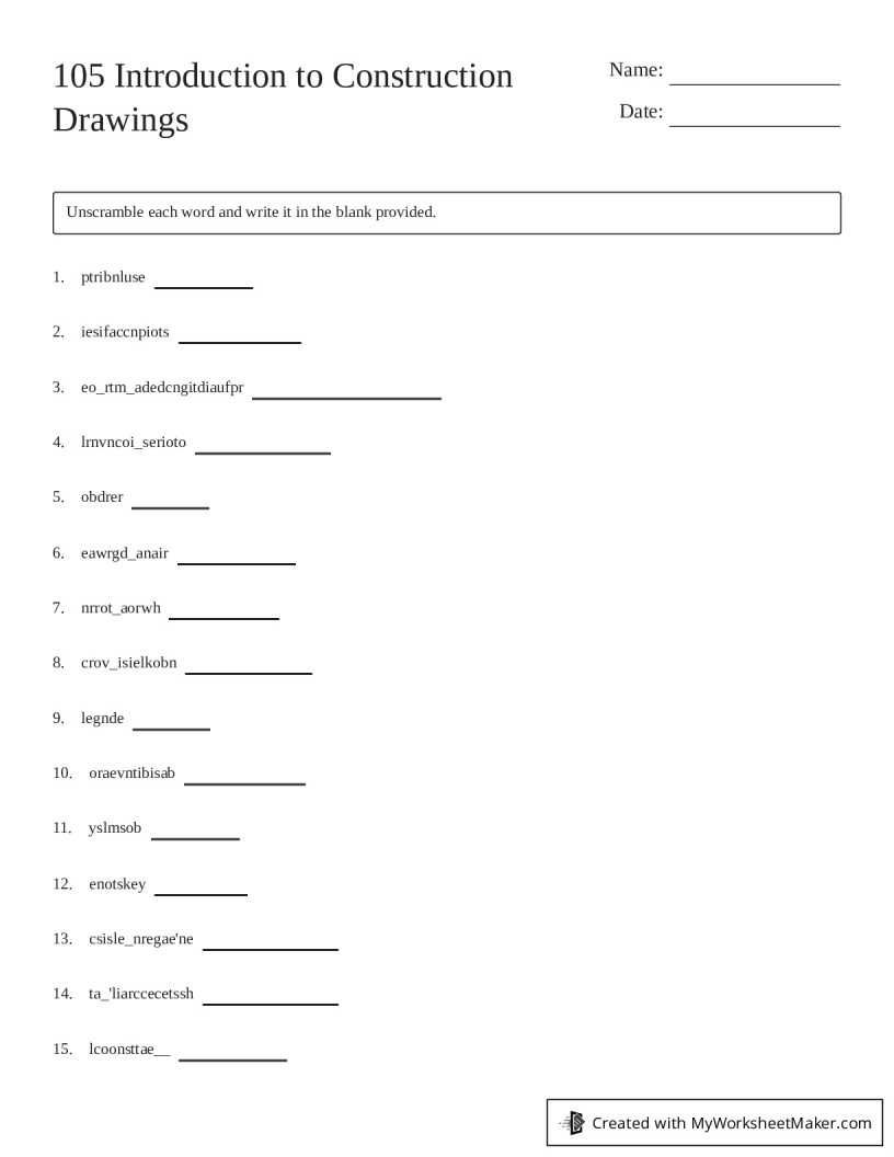 105 Introduction to Construction Drawings - My Worksheet Maker: Create ...