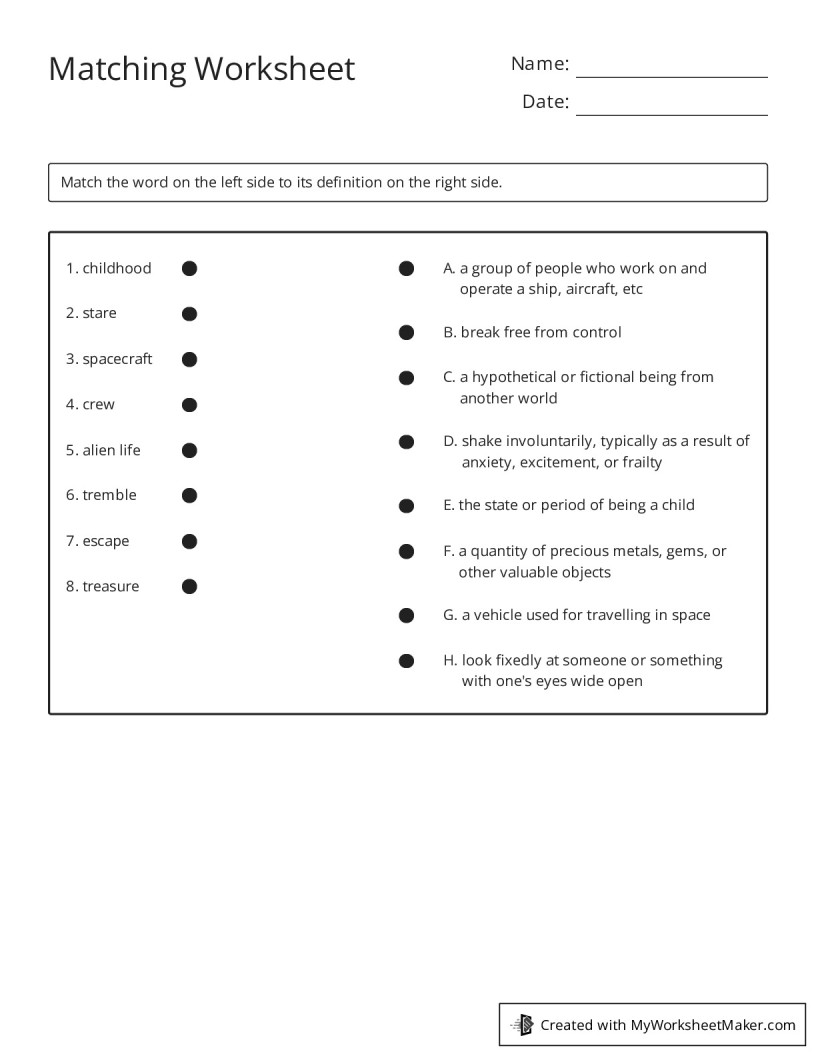 Matching Worksheet - My Worksheet Maker: Create Your Own Worksheets