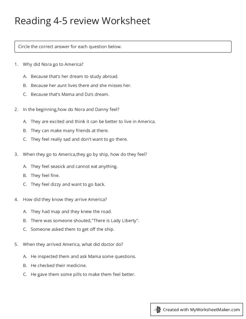 Reading 4-5 review Worksheet - My Worksheet Maker: Create Your Own Worksheets