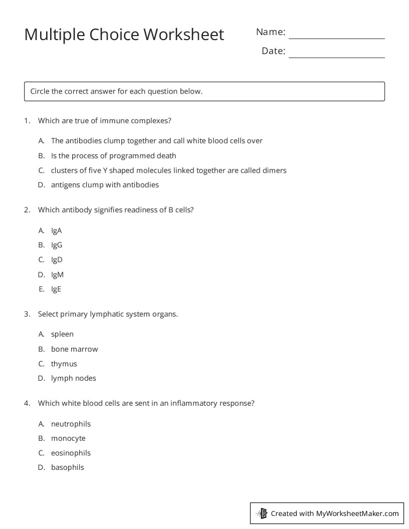 Multiple Choice Worksheet - My Worksheet Maker: Create Your Own Worksheets