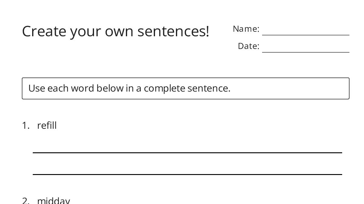 Create your own sentences! - My Worksheet Maker: Create Your Own Worksheets