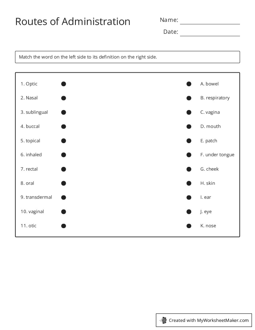 Routes of Administration - My Worksheet Maker: Create Your Own Worksheets