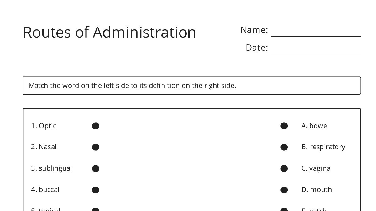 Routes of Administration - My Worksheet Maker: Create Your Own Worksheets