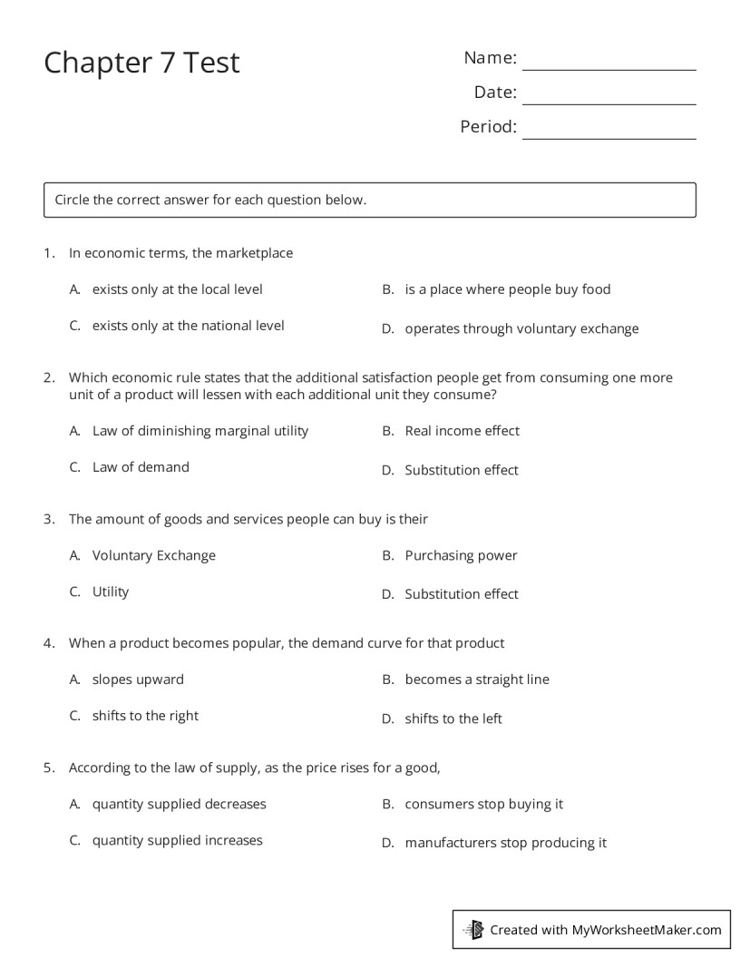 Chapter 7 Test - My Worksheet Maker: Create Your Own Worksheets