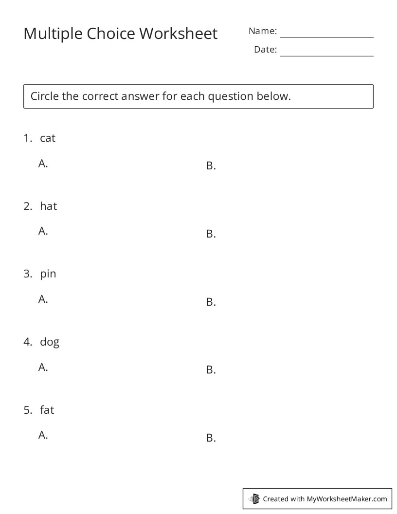Multiple Choice Worksheet - My Worksheet Maker: Create Your Own Worksheets