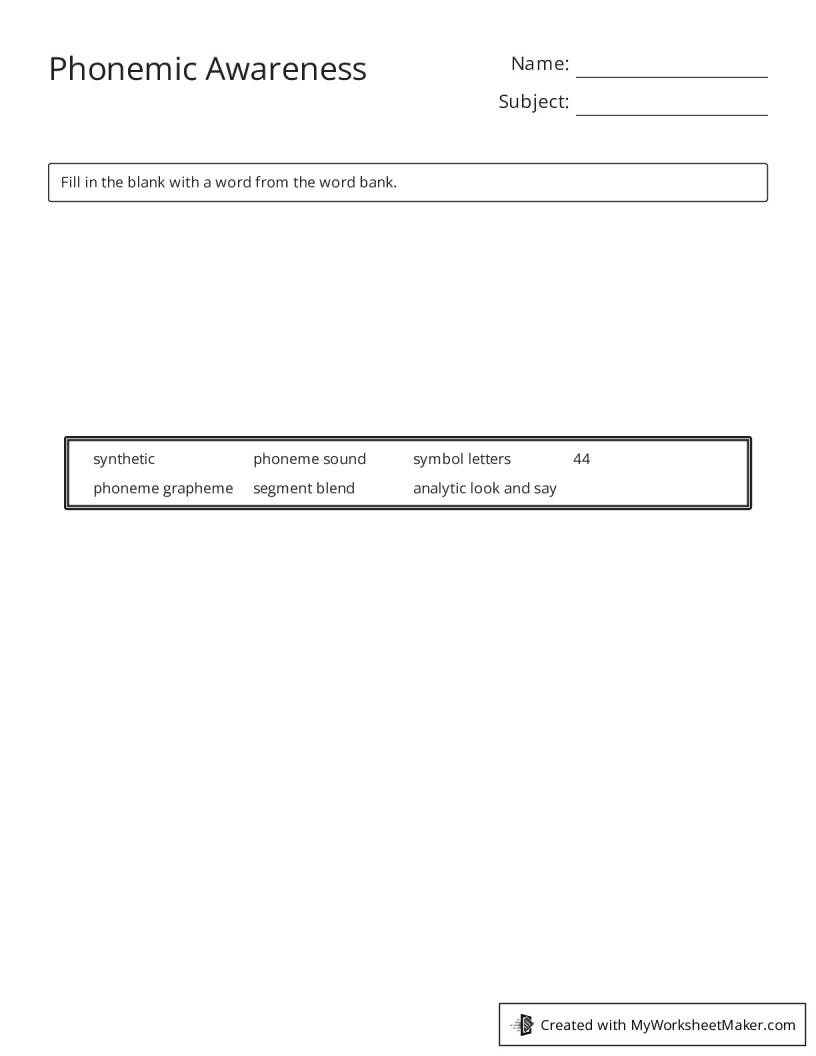 Phonemic Awareness - My Worksheet Maker: Create Your Own Worksheets