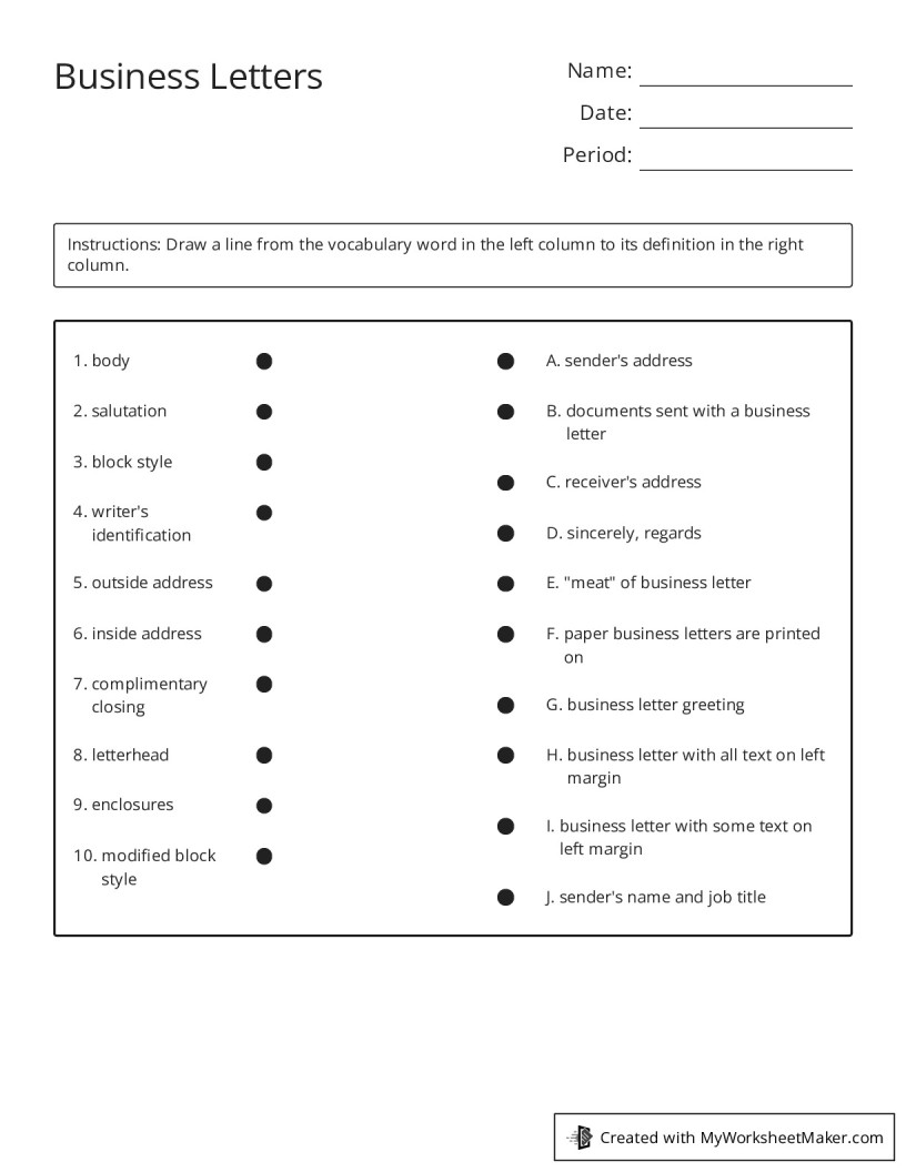 Business Letters - My Worksheet Maker: Create Your Own Worksheets
