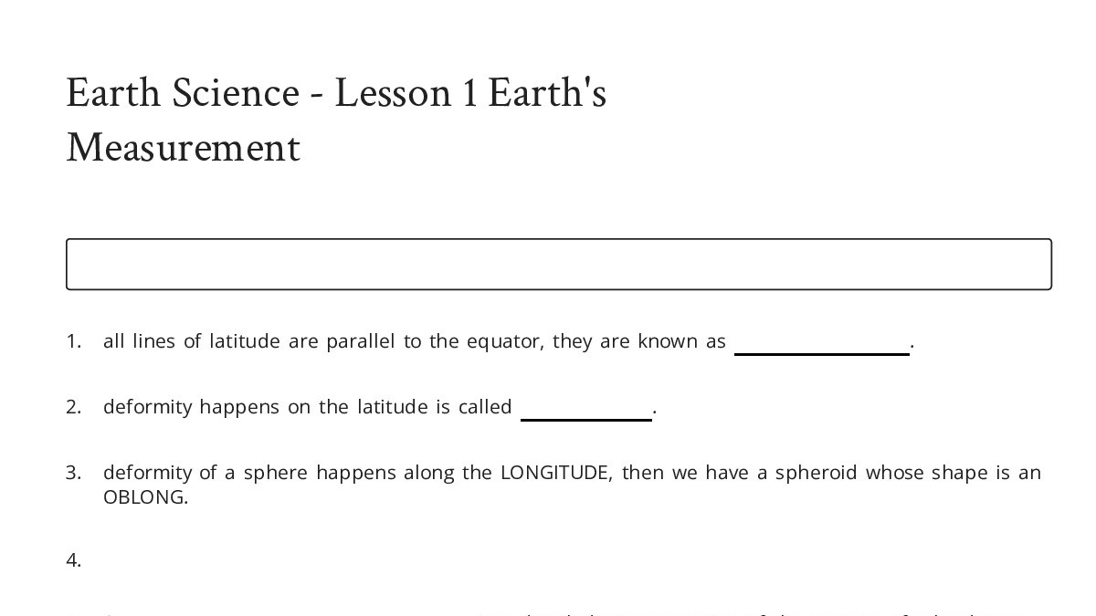 Earth Science - Lesson 1 Earth's Measurement - My Worksheet Maker ...