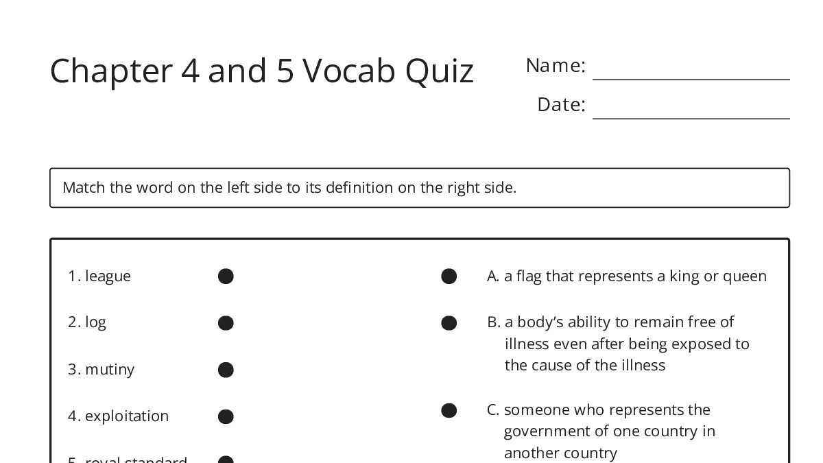 Chapter 4 and 5 Vocab Quiz - My Worksheet Maker: Create Your Own Worksheets