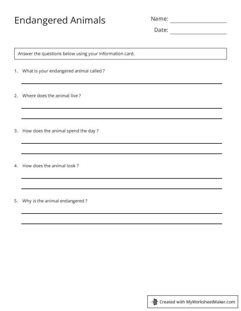 Endangered Animals - My Worksheet Maker: Create Your Own Worksheets
