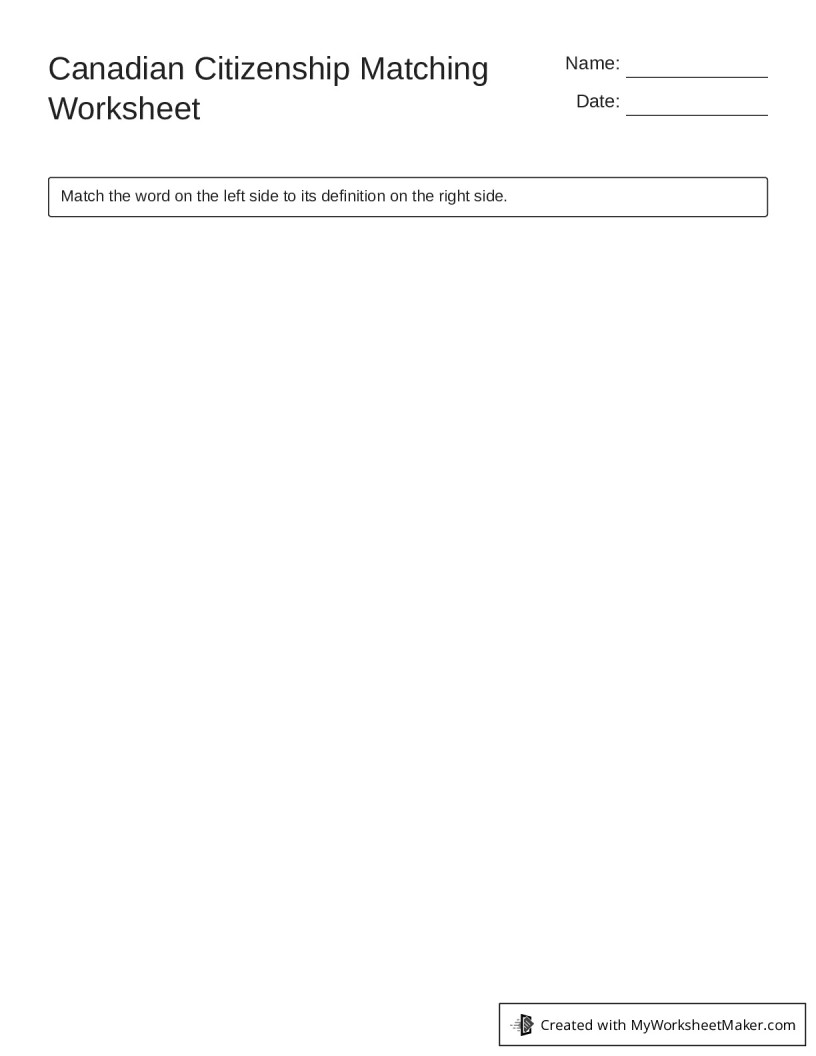Canadian Citizenship Matching Worksheet - My Worksheet Maker: Create ...