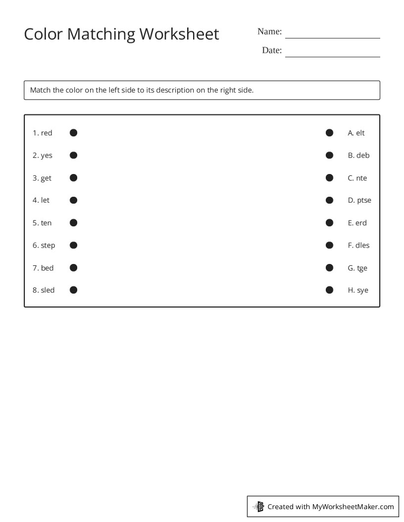 Color Matching Worksheet - My Worksheet Maker: Create Your Own Worksheets