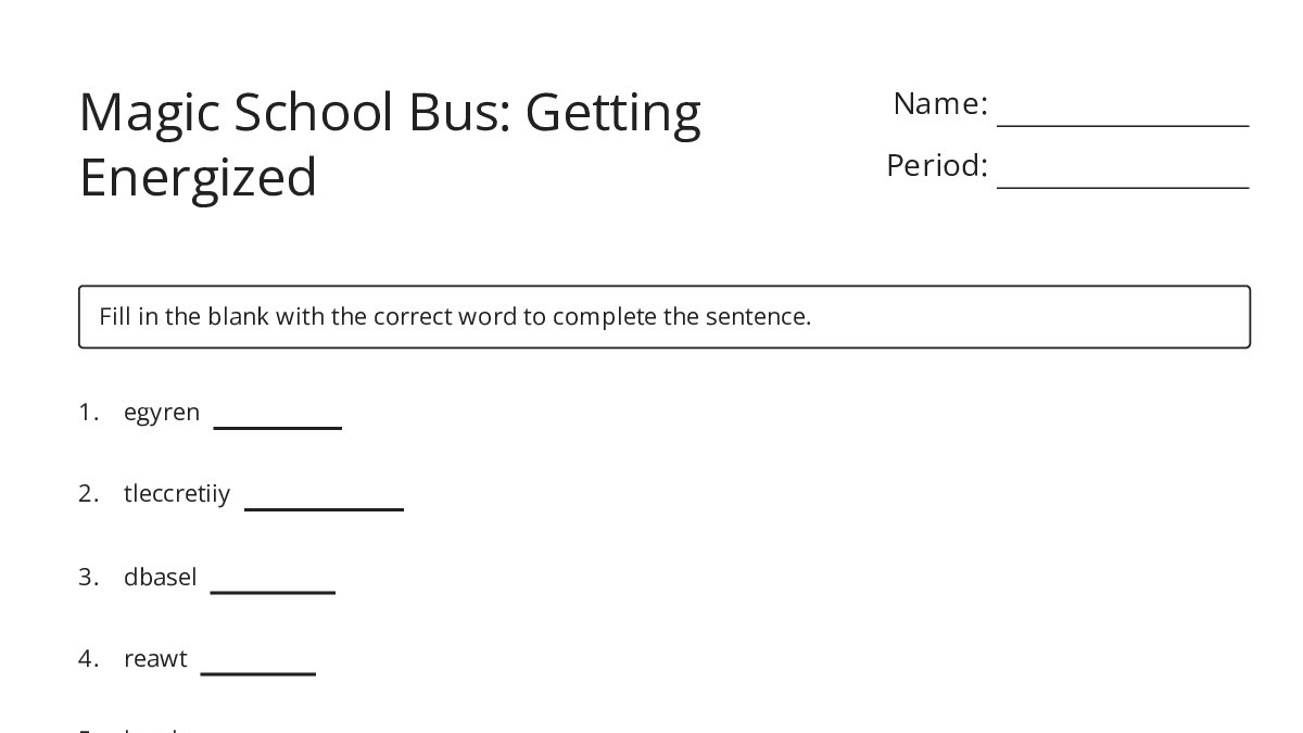 Magic School Bus: Getting Energized - My Worksheet Maker: Create Your ...