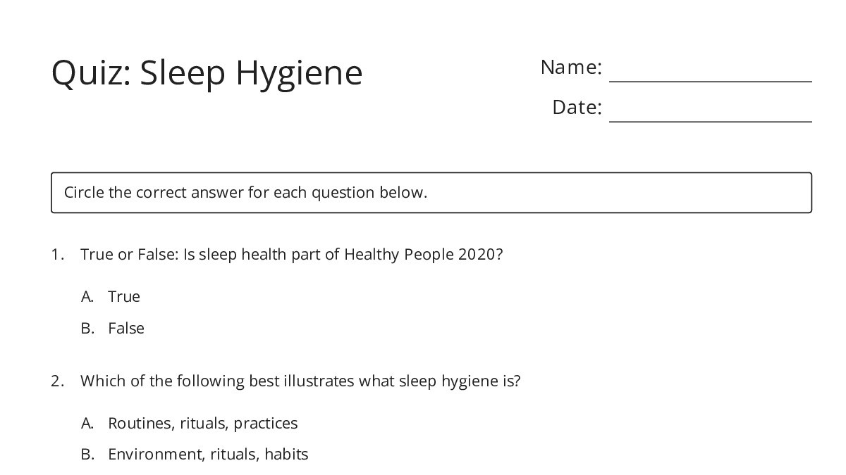 Quiz: Sleep Hygiene - My Worksheet Maker: Create Your Own Worksheets