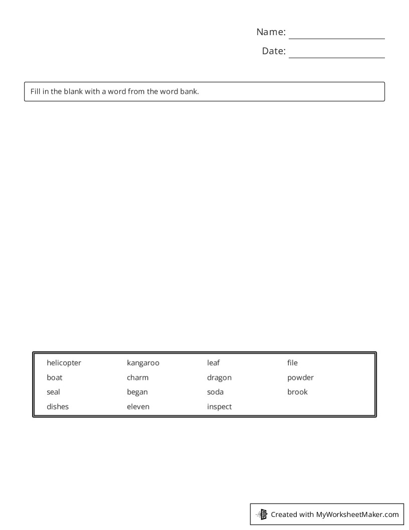 Fill in the Blank Worksheet - My Worksheet Maker: Create Your Own ...