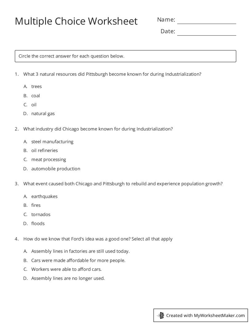 Multiple Choice Worksheet - My Worksheet Maker: Create Your Own Worksheets