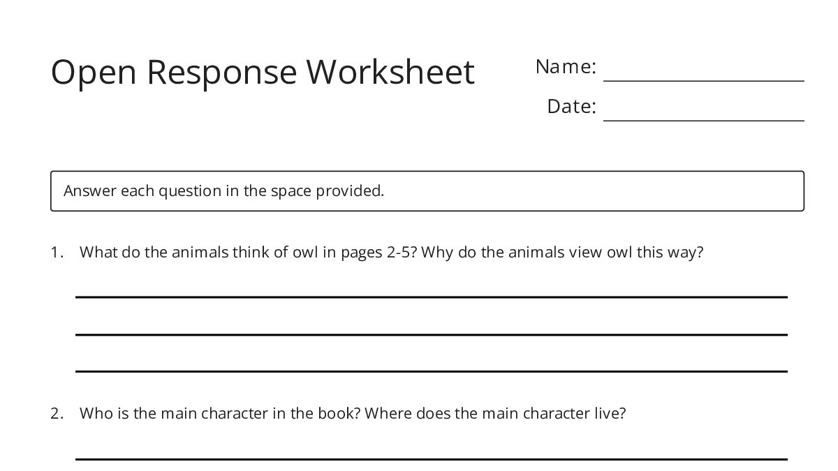 Open Response Worksheet - My Worksheet Maker: Create Your Own Worksheets