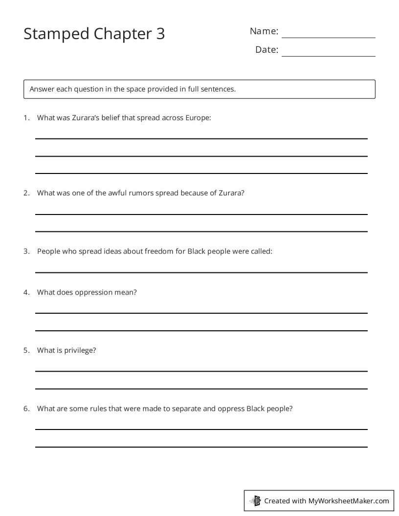 Stamped Chapter 3 - My Worksheet Maker: Create Your Own Worksheets