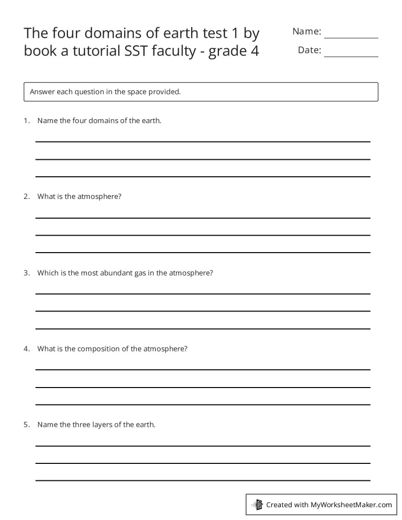 The four domains of earth test 1 by book a tutorial SST faculty - grade ...
