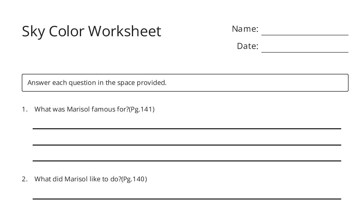 Sky Color Worksheet - My Worksheet Maker: Create Your Own Worksheets