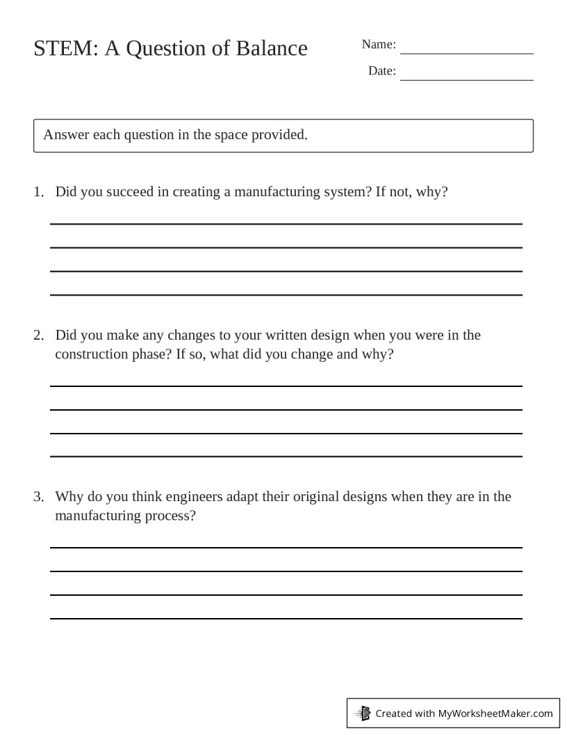 STEM: A Question of Balance - My Worksheet Maker: Create Your Own ...