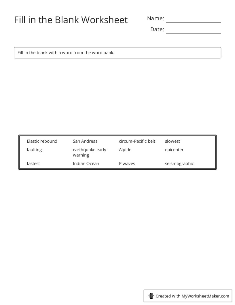 Fill in the Blank Worksheet - My Worksheet Maker: Create Your Own ...