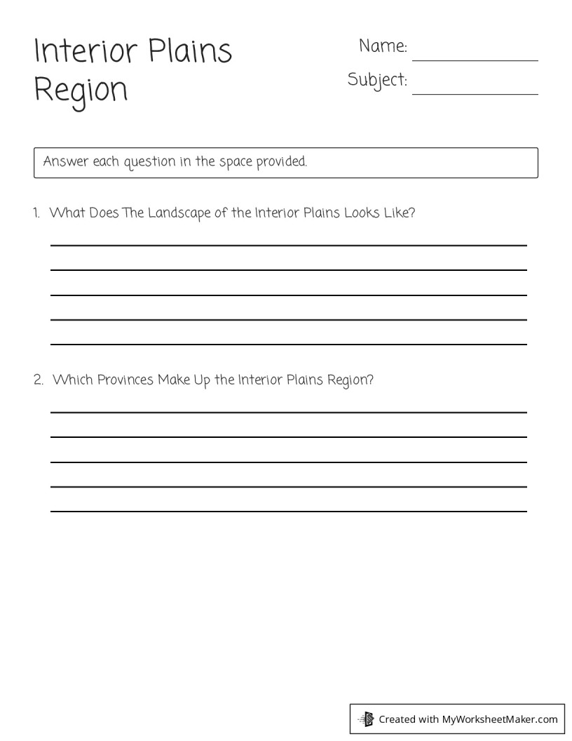 Interior Plains Region - My Worksheet Maker: Create Your Own Worksheets