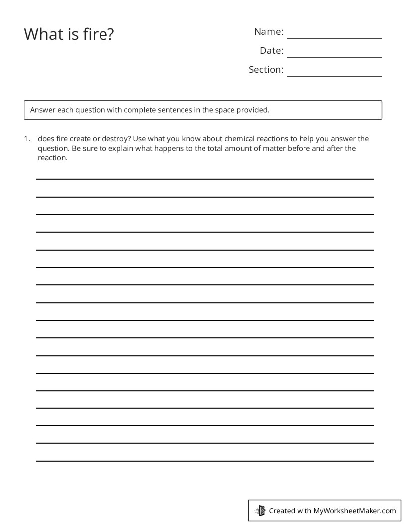 What is fire? - My Worksheet Maker: Create Your Own Worksheets