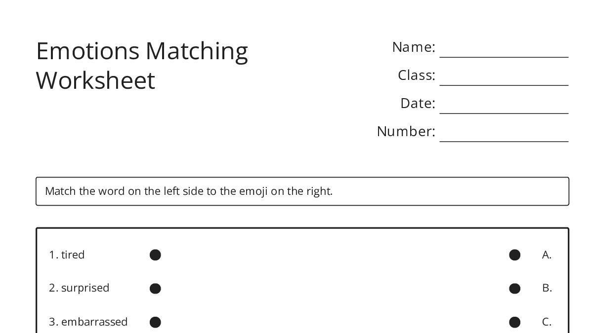 Emotions Matching Worksheet - My Worksheet Maker: Create Your Own ...