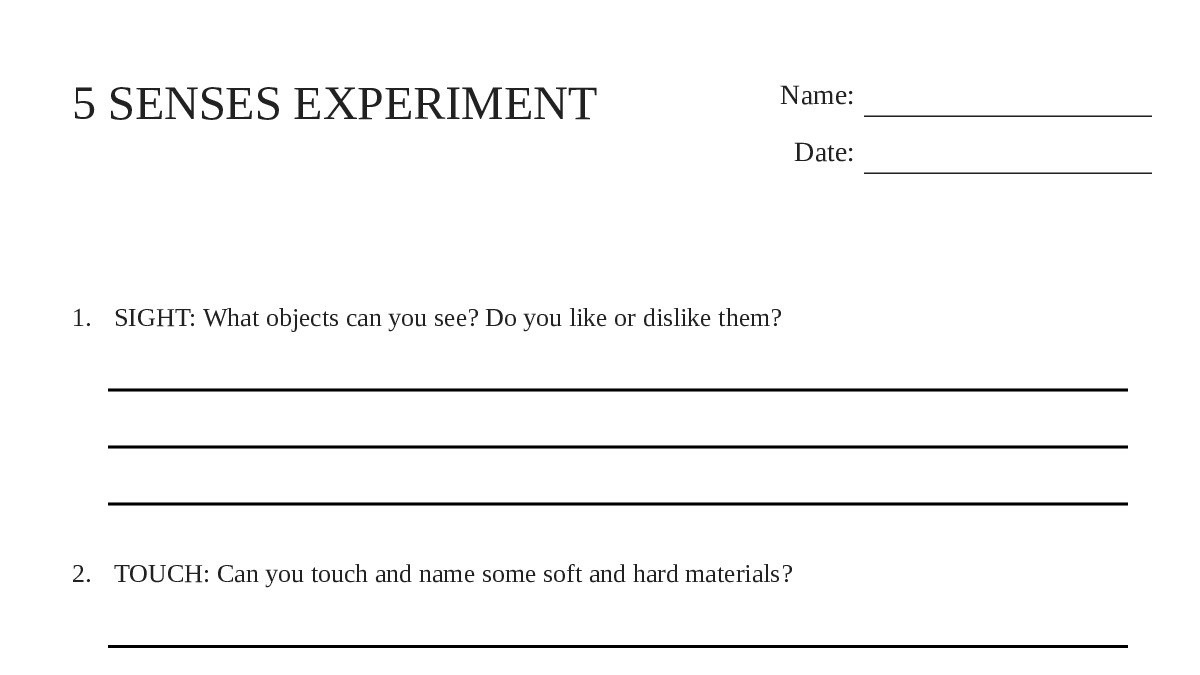5 SENSES EXPERIMENT - My Worksheet Maker: Create Your Own Worksheets