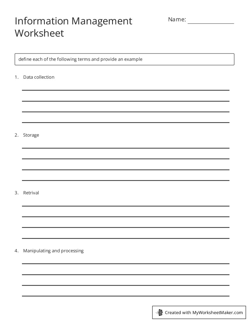 Information Management Worksheet - My Worksheet Maker: Create Your Own ...