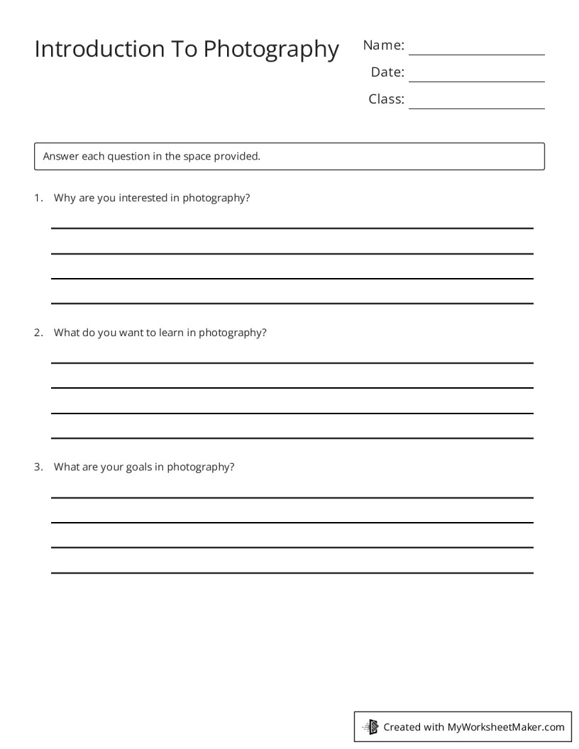 Introduction To Photography - My Worksheet Maker: Create Your Own ...