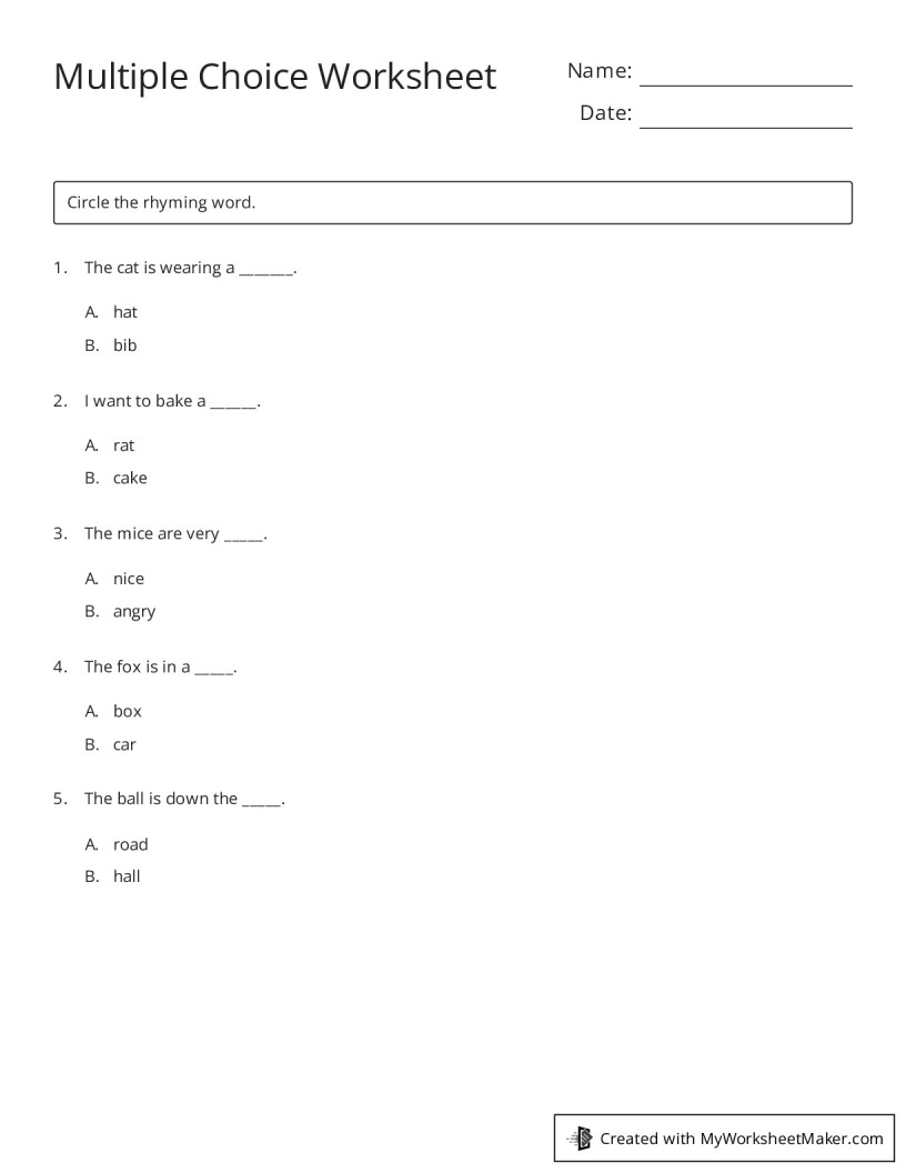Multiple Choice Worksheet - My Worksheet Maker: Create Your Own Worksheets