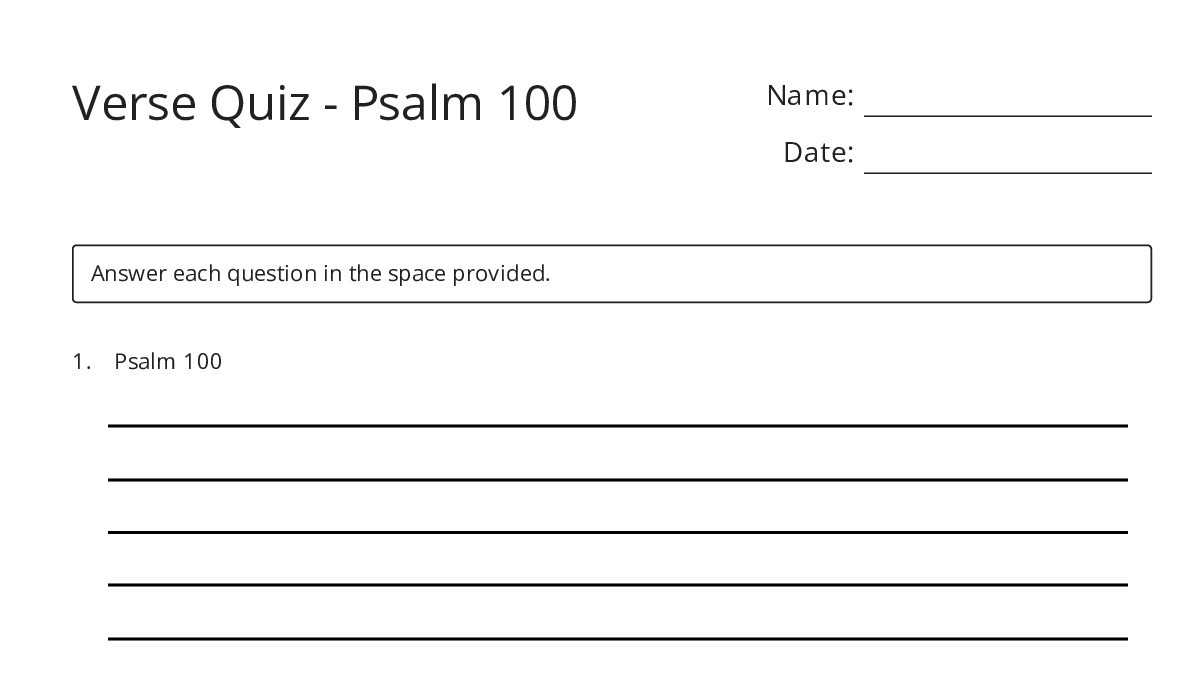 Verse Quiz - Psalm 100 - My Worksheet Maker: Create Your Own Worksheets