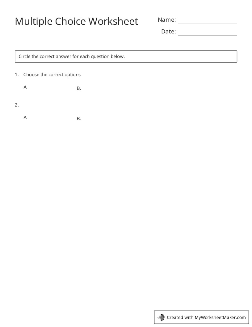 Multiple Choice Worksheet - My Worksheet Maker: Create Your Own Worksheets