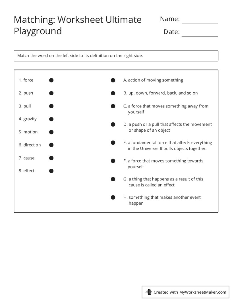 Matching: Worksheet Ultimate Playground - My Worksheet Maker: Create ...